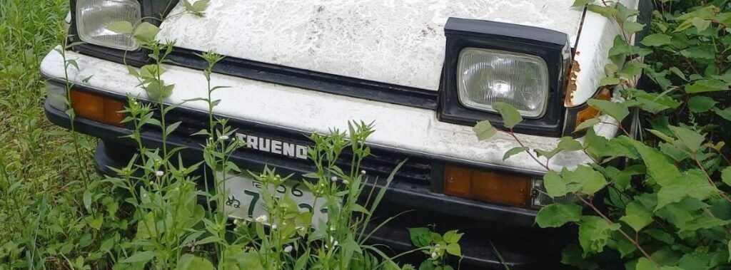 Abandoned rusty two-door Sprinter Trueno AE86 - Banpei.net